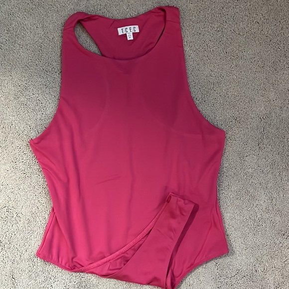 TCEC | Tops | Tcec Hot Pink Bodysuit With Removable Bow Back Tie Medium ...